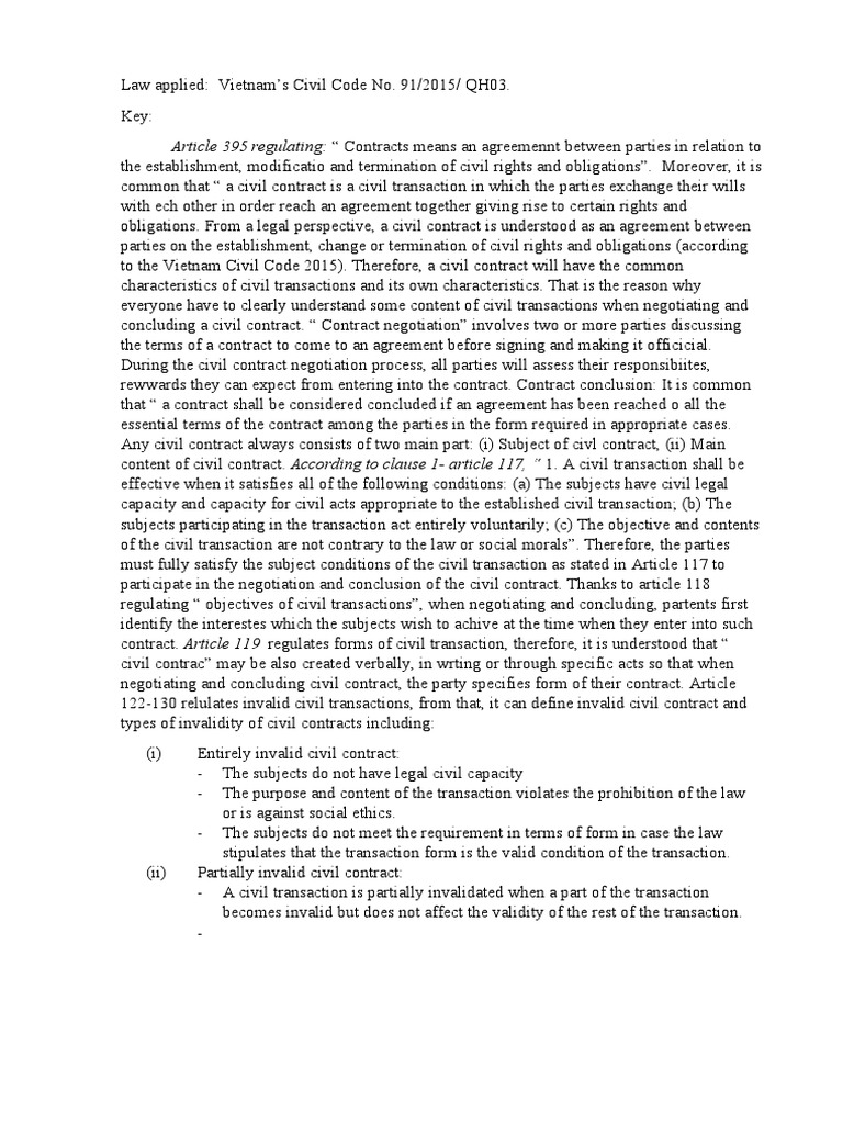 Article 395 Regulating: " Contracts Means An Agreemennt Between Parties in Relation To | PDF ...