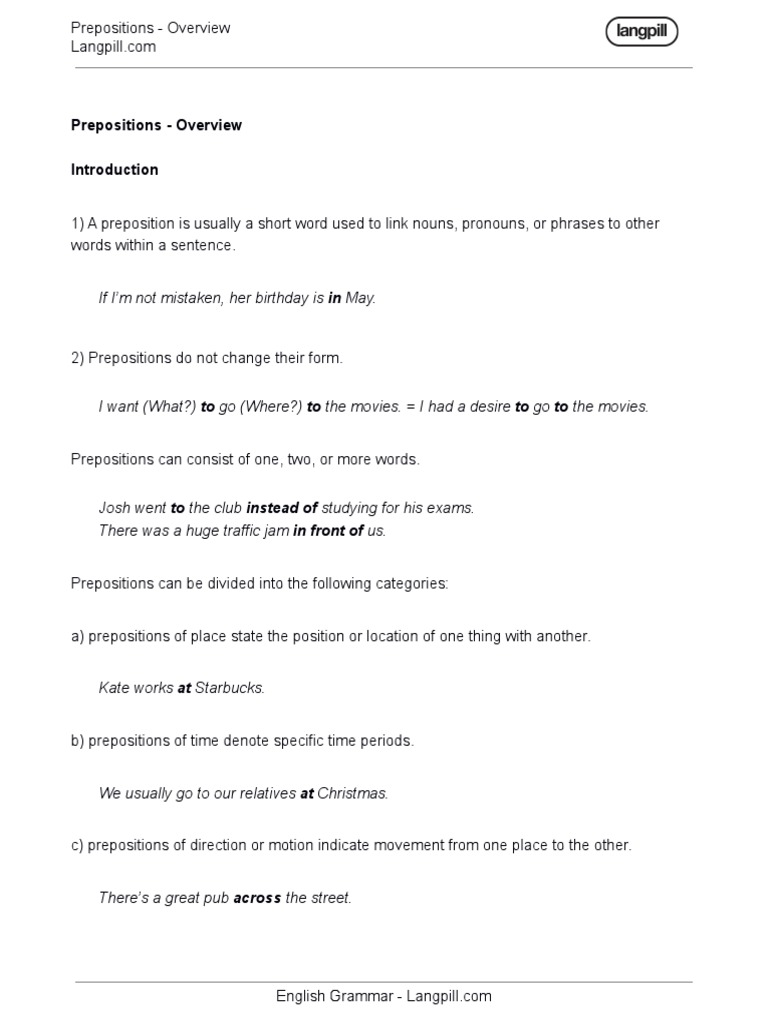 09 Prepositions | PDF | English Grammar | Preposition And Postposition