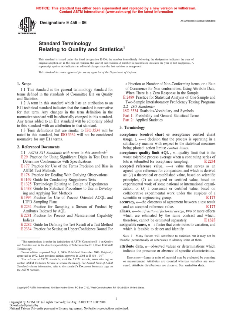 Astm E456 - 06 | PDF | Variance | Experiment