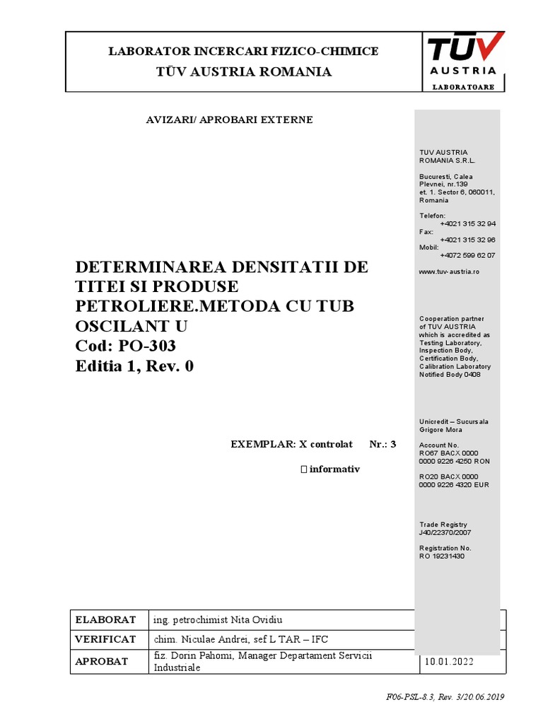 Po-303determinarea Densitatii de Titei Si Produse Petroliere - Metoda ...
