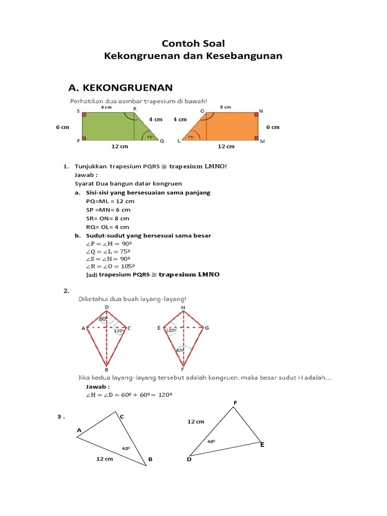 Contoh Soal Kesebangunan Dan Kekongruenan | PDF
