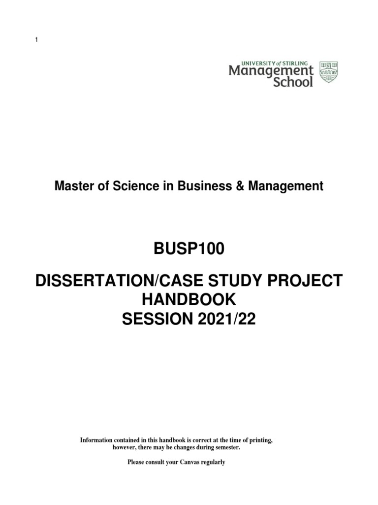 BUSP100 Dissertation-Case Study Handbook - 2021-2022-1 | PDF | Thesis ...