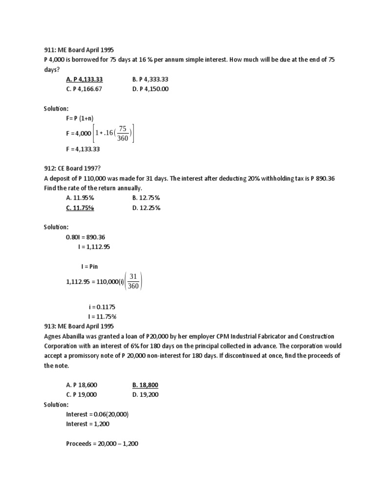 Calculate Simple and Compound Interest Rates from Past Exams | PDF ...