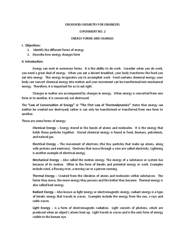 Experiment No. 2 Forms and Changes in Energy - Mobo&batitis | PDF ...