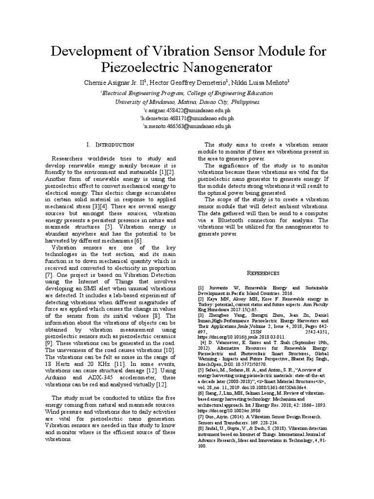 Vibration Sensor Module for Energy Harvesting | PDF | Piezoelectricity ...