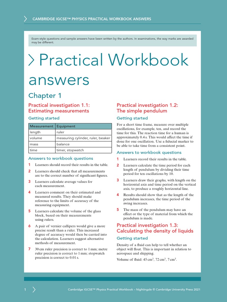 Igcse Physics 3ed TR Practical Workbook Answers | PDF | Force | Weight