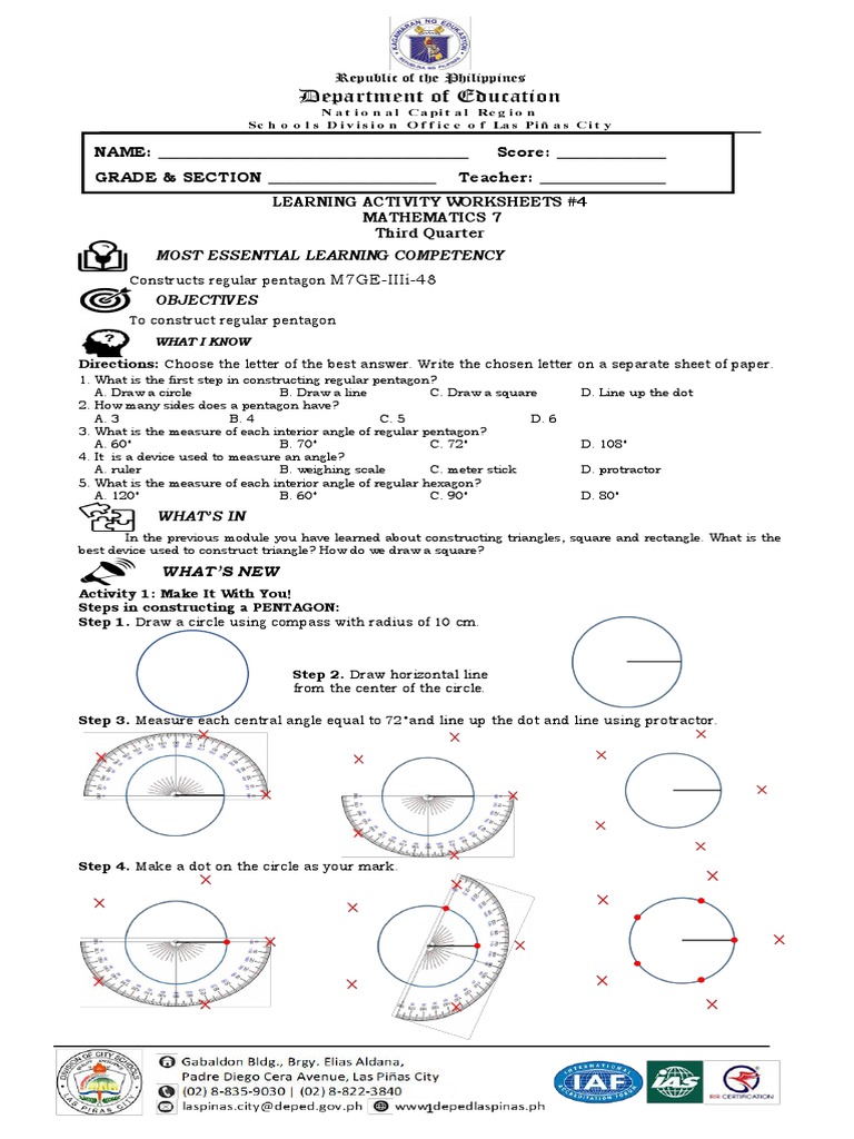 Constructing Regular Polygons: Pentagon & Hexagon | PDF | Circle | Angle
