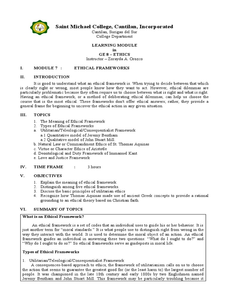 Module 7 GE Ethics | PDF | Morality | Utilitarianism