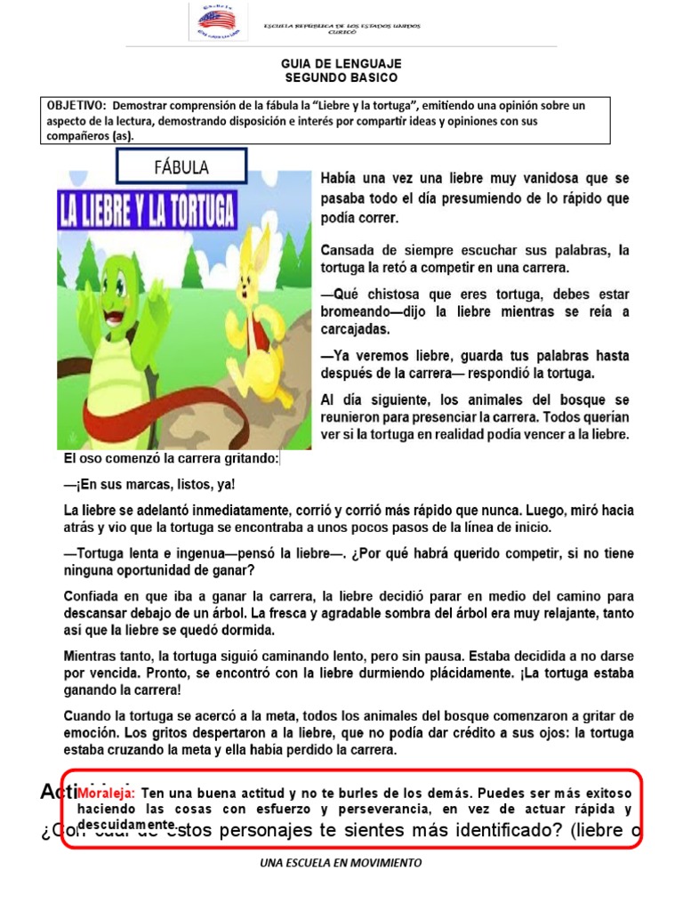 Guia y Autoevaluacion Fabula La Liebre y La Tortuga | PDF
