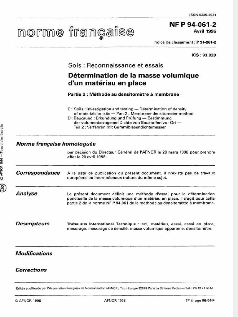 NF P 94 061 2 Densitometre A Membrane | PDF | Affaires | Ordinateurs