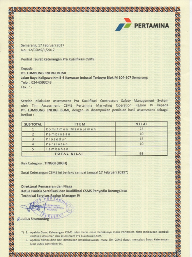 Sertifikat CSMS 2017-2019 | PDF