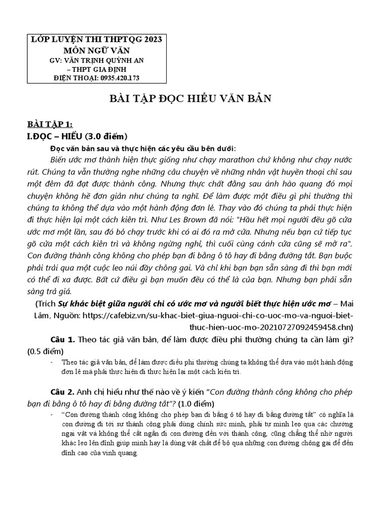 v122023 Bai Tap Doc Hieu Bai 1 Bai 2 | PDF