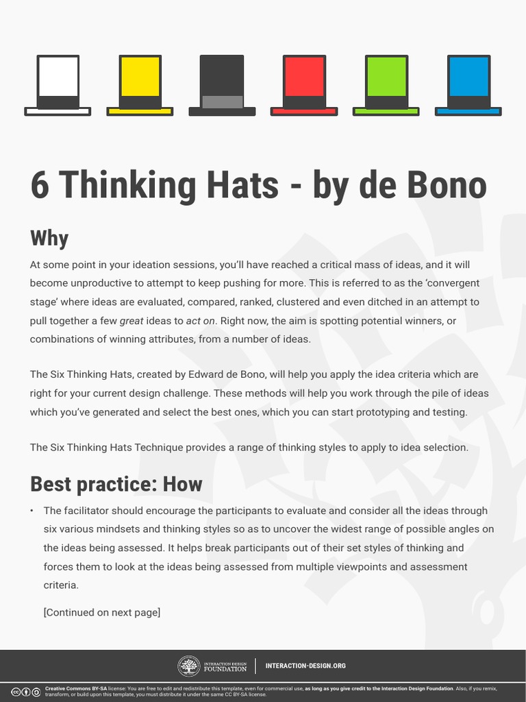 Six Thinking Hats Overview and Worksheet | PDF | Thought | Design Thinking