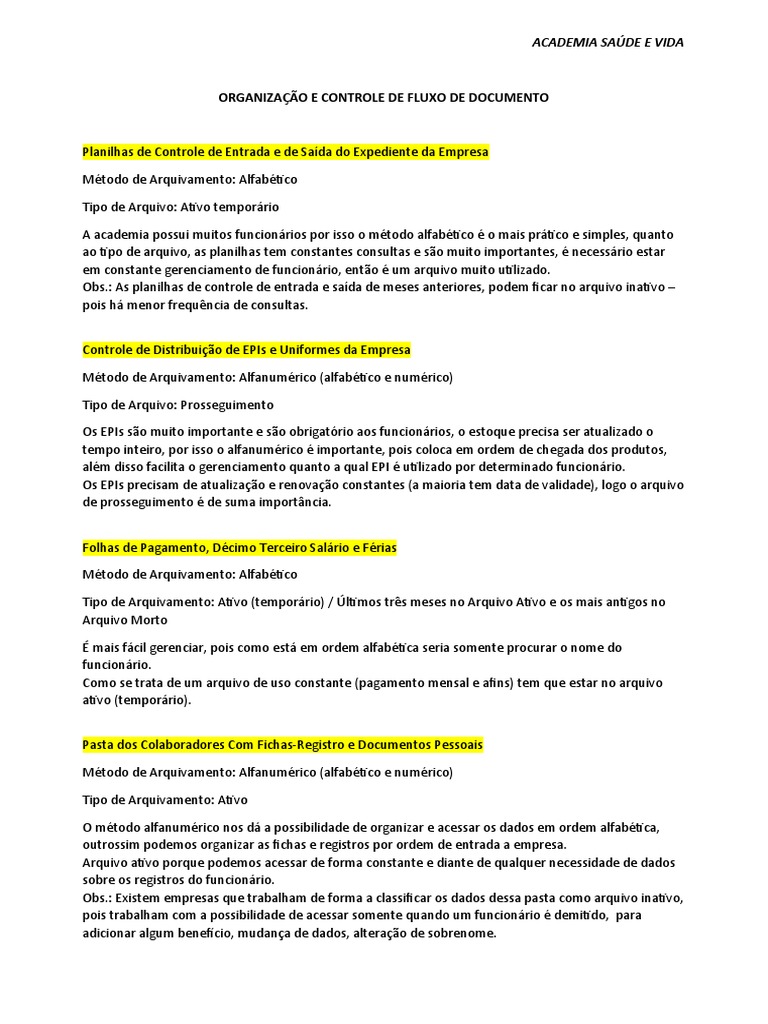 Métodos de Arquivamento e Tipos de Arquivos Utilizados pela Academia Saúde e Vida para Gestão de ...