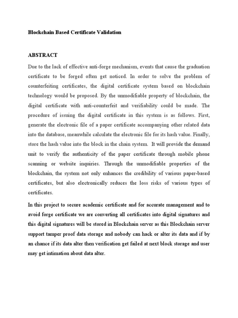 Blockchain Based Certificate Validation | PDF | Authentication | Information Technology