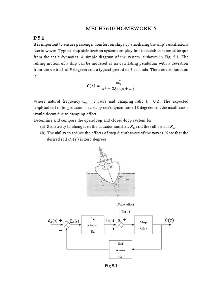Mech3610 HW5 | PDF | Control Theory | Physical Quantities