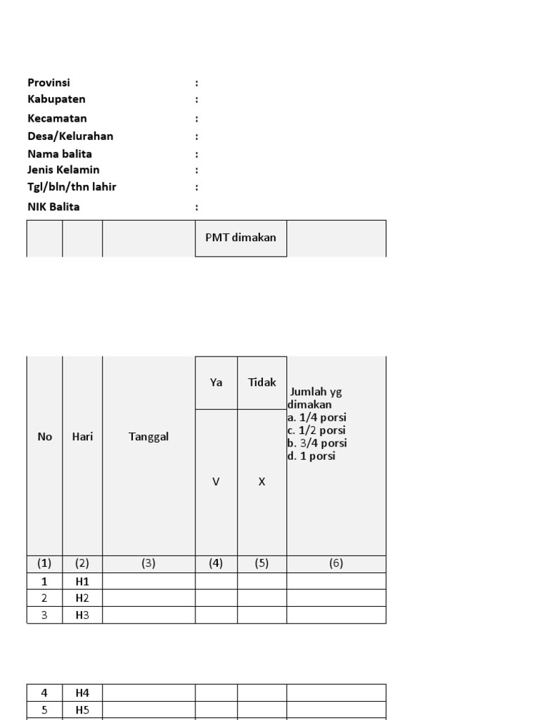 Form Monitoring PMT Balita | PDF