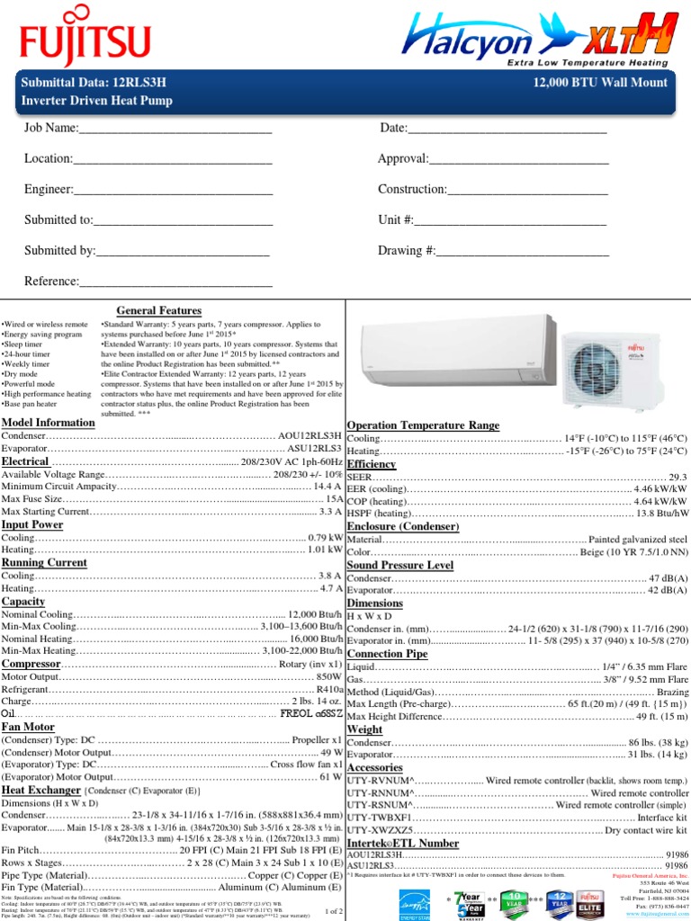 Datasheet 12000 Btu | PDF | Engineering Thermodynamics | Nature