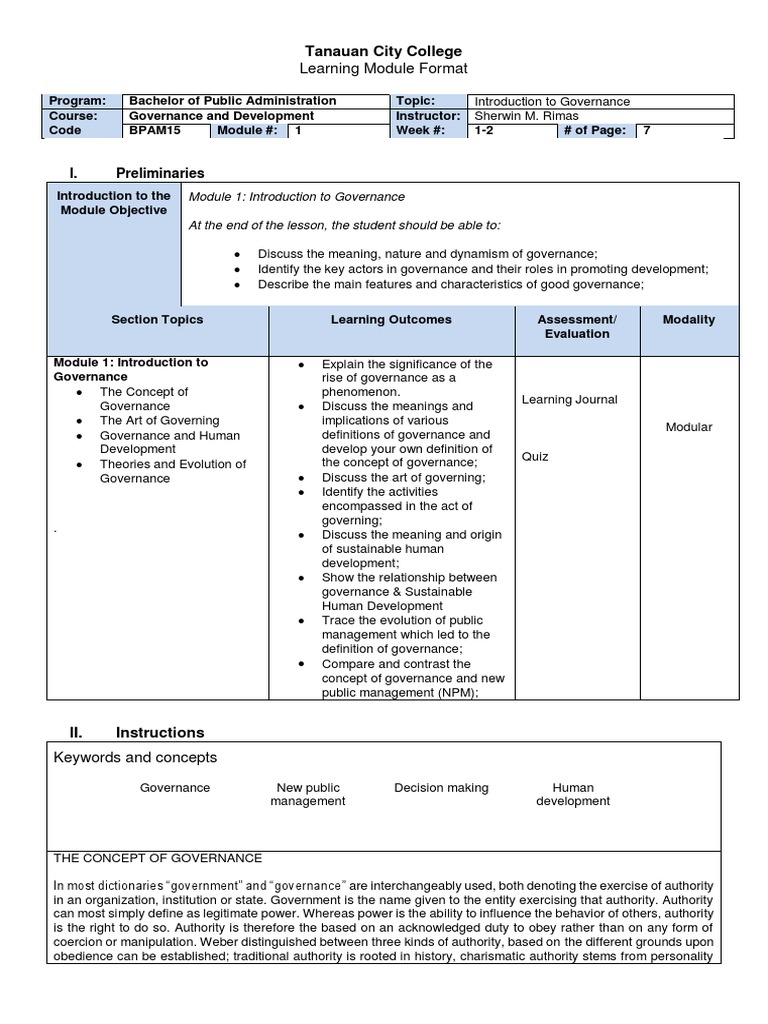 Module 1 - Governance and Development - Rimas | PDF | Governance | Good Governance