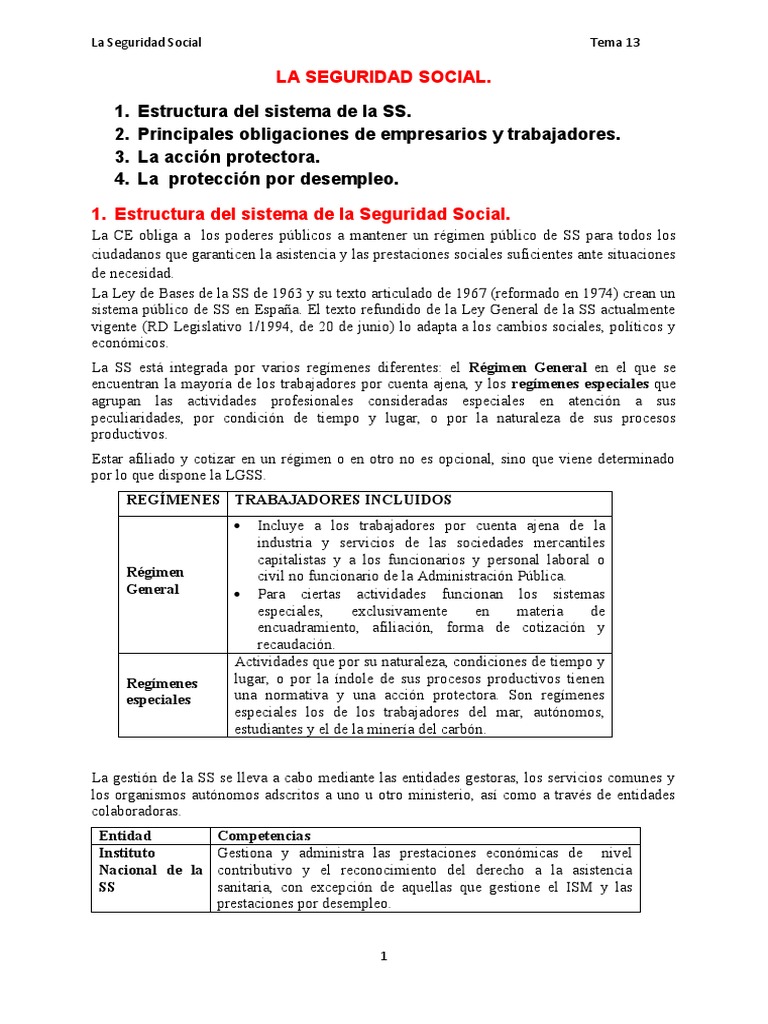 Tema 13. La Seguridad Social | PDF | Jubilación | Desempleo