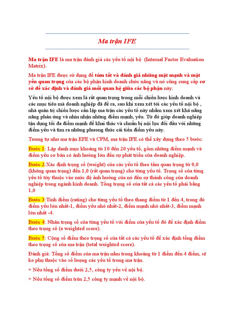IFE và các bước lập ma trận IFE | PDF