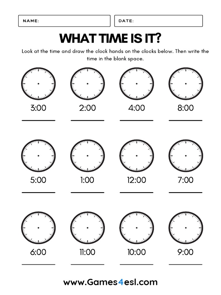 Telling The Time Worksheet 1 | PDF