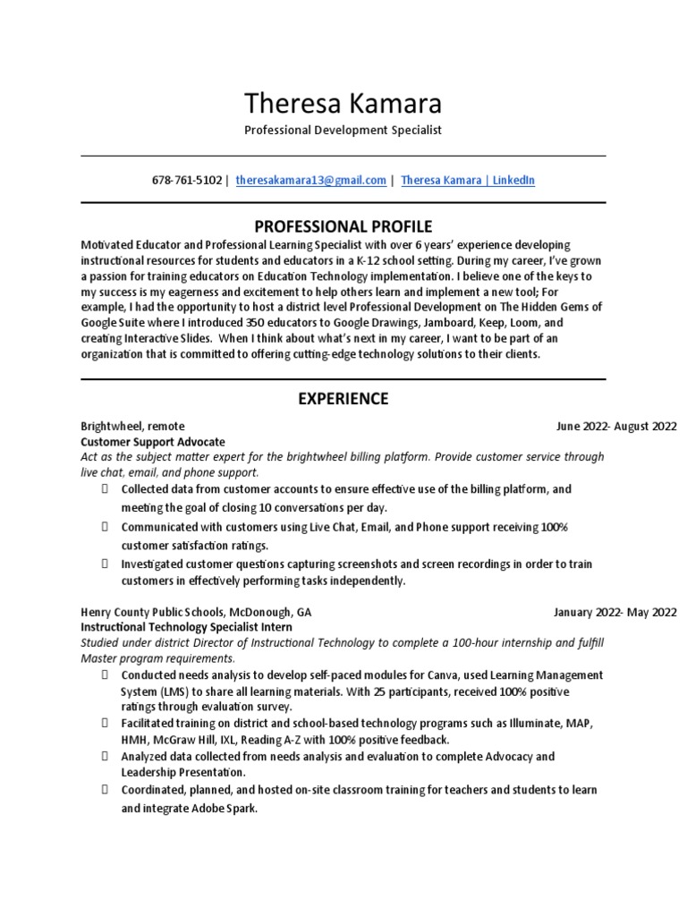 Theresakamararesume | PDF | Learning | Behavior Modification