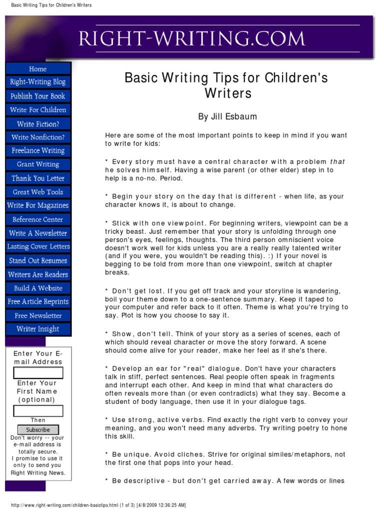 Basic Writing Tips For Children's Writers | PDF