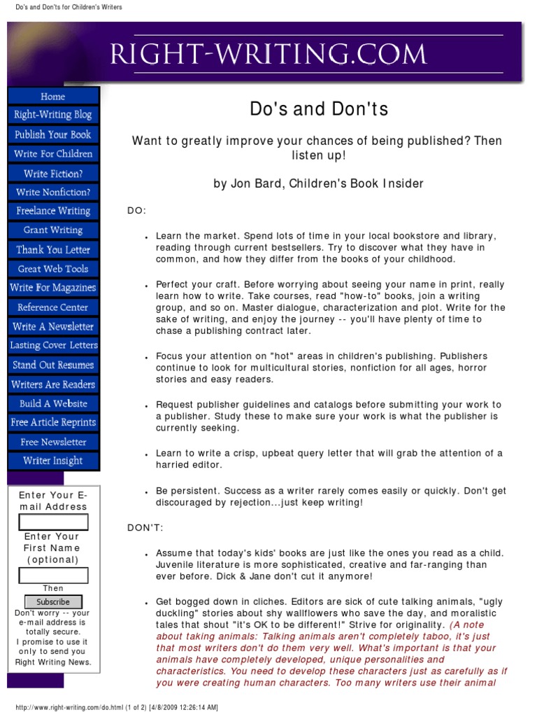 Children's Writing Tips: Do's & Don'ts | PDF | Career & Growth | Self ...