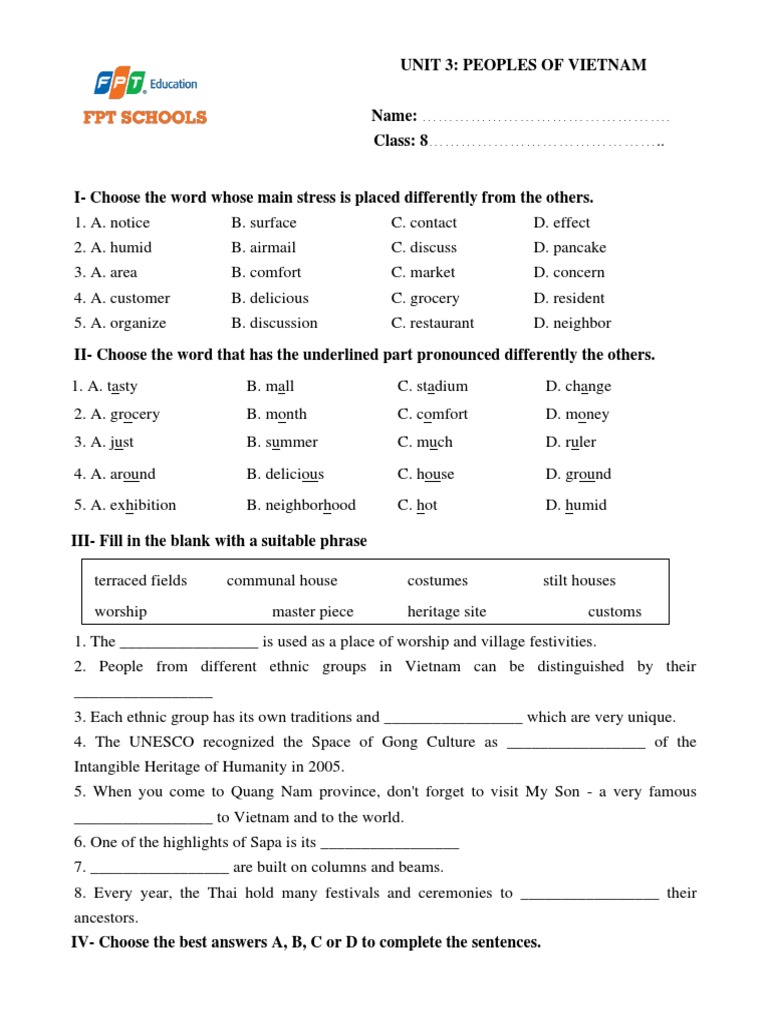 Unit 3 - Worksheet Grade 8 | PDF | Language Arts & Discipline