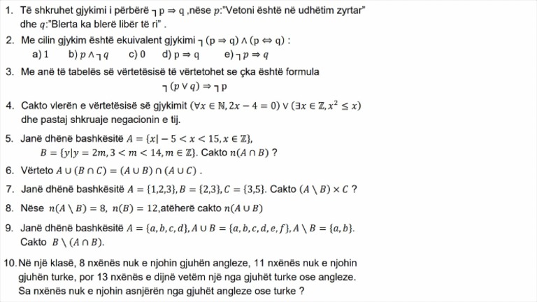 Pergatitje Per Test - Viti I Pare Logjika Dhe Bashkesite | PDF