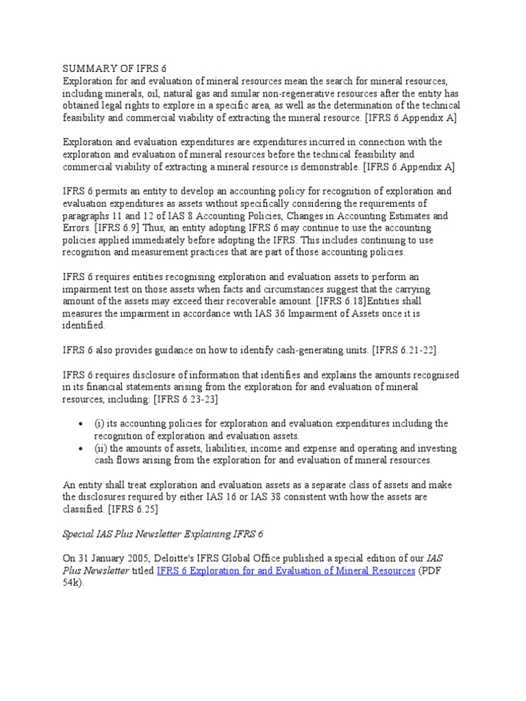 Summary of Ifrs 6 | PDF | International Financial Reporting Standards ...