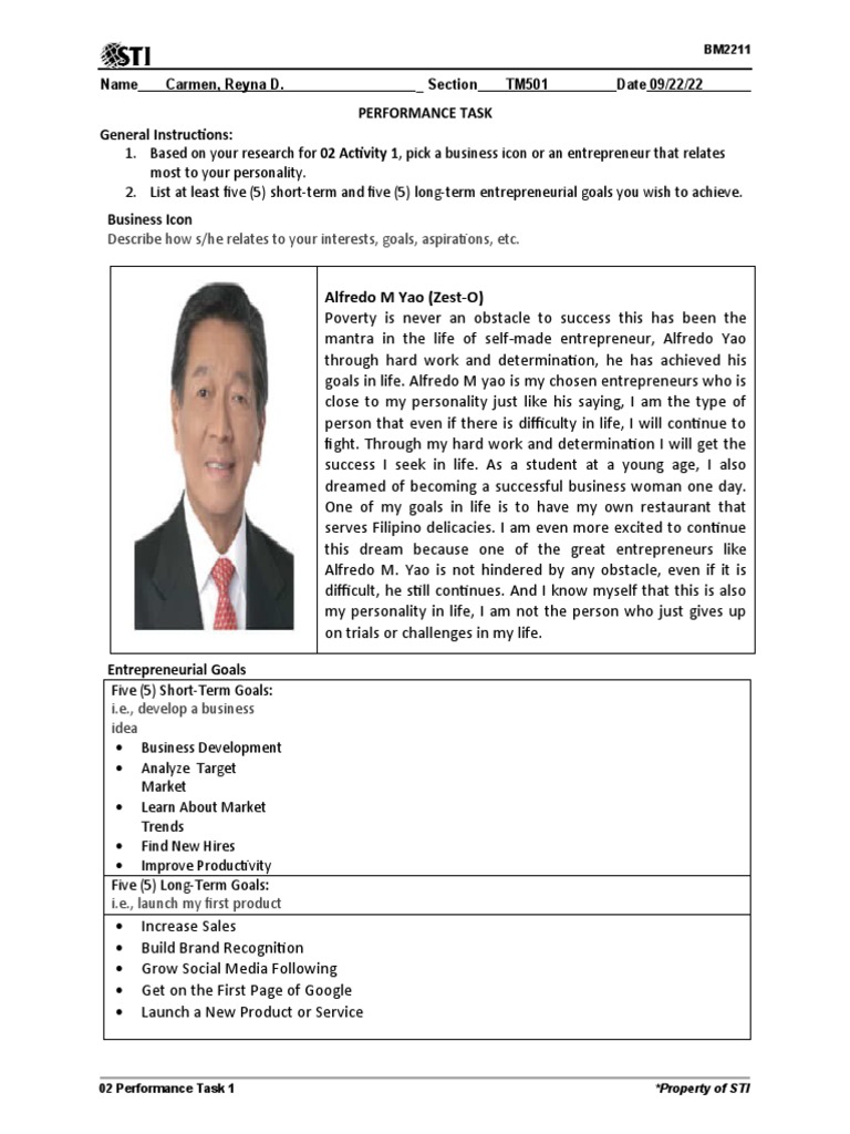 02 Performance Task 1 CARMEN | PDF | Entrepreneurship | Cognition