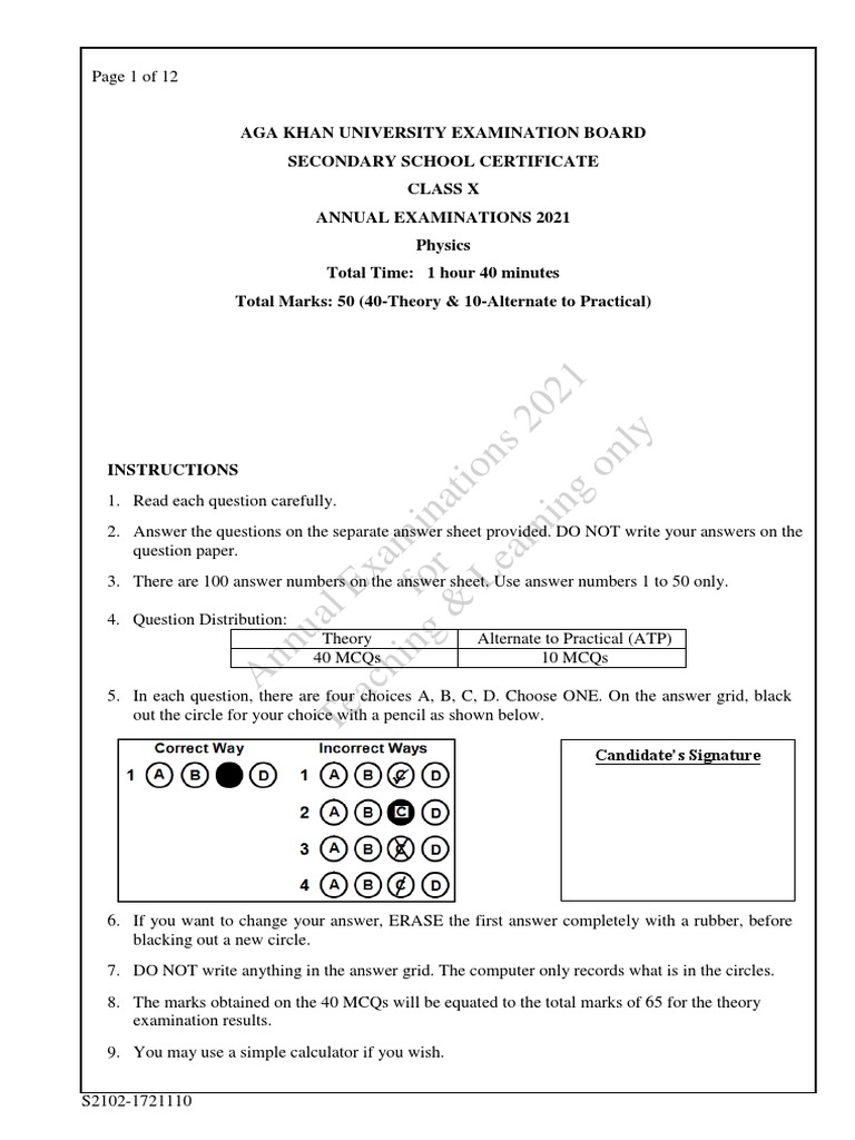 Physics X (Annual Exam Paper 2021) | PDF | Waves | Sound