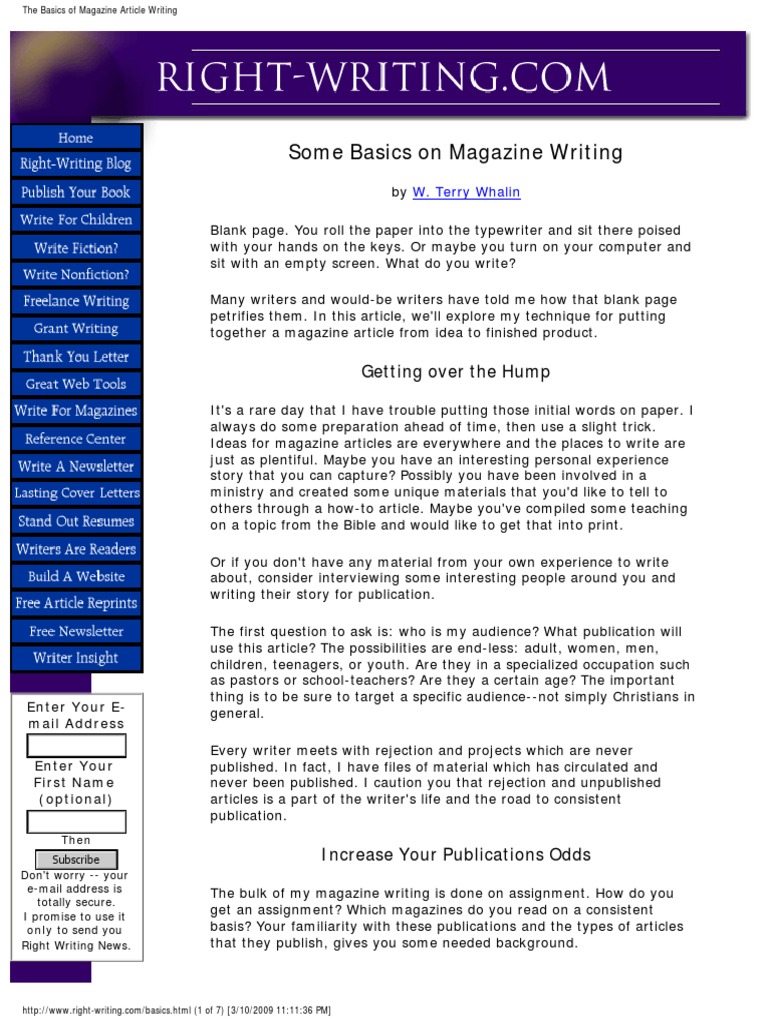 The Basics of Magazine Article Writing | PDF | Writers | Books