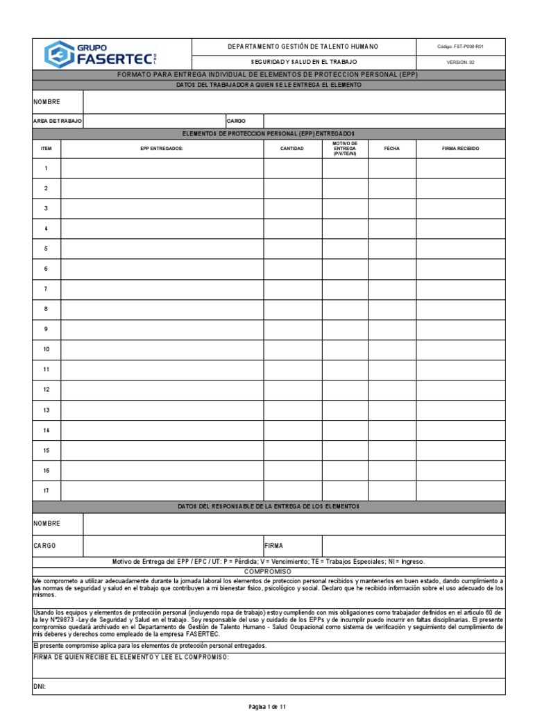 FORMATO ENTREGA Y RETIRO DE EPPS - Anexos | PDF | Química