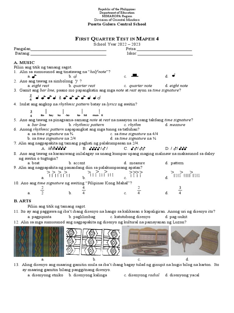 Pt Mapeh 4 Q1 With Tos Pdf