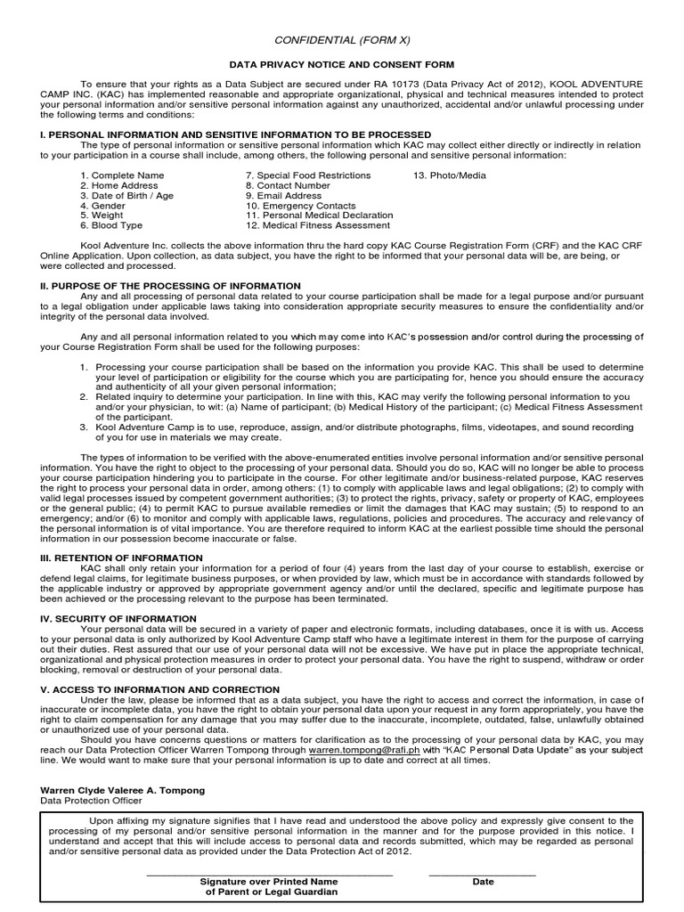 KAC Form X Course Registration 17 and Below JUNE2022 | PDF | Informed ...