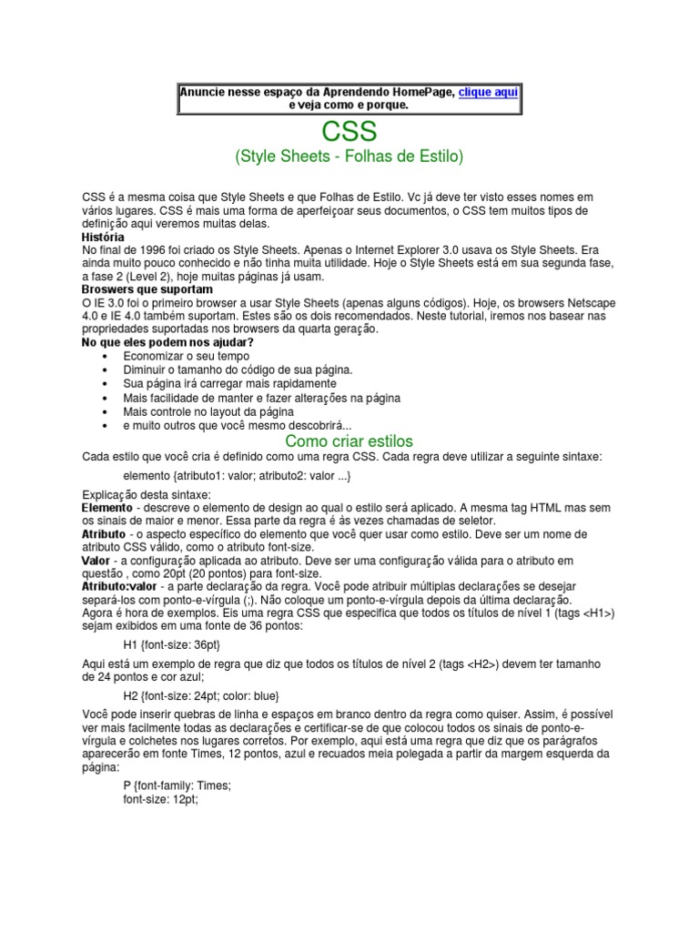 Folha de Estilo CSS | PDF Folha de Estilo CSS | PDF