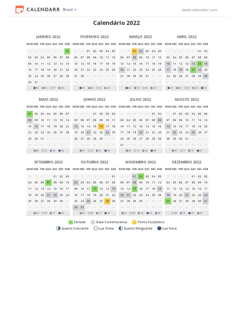 Calendário 2022 para Imprimir - Calendarr | PDF