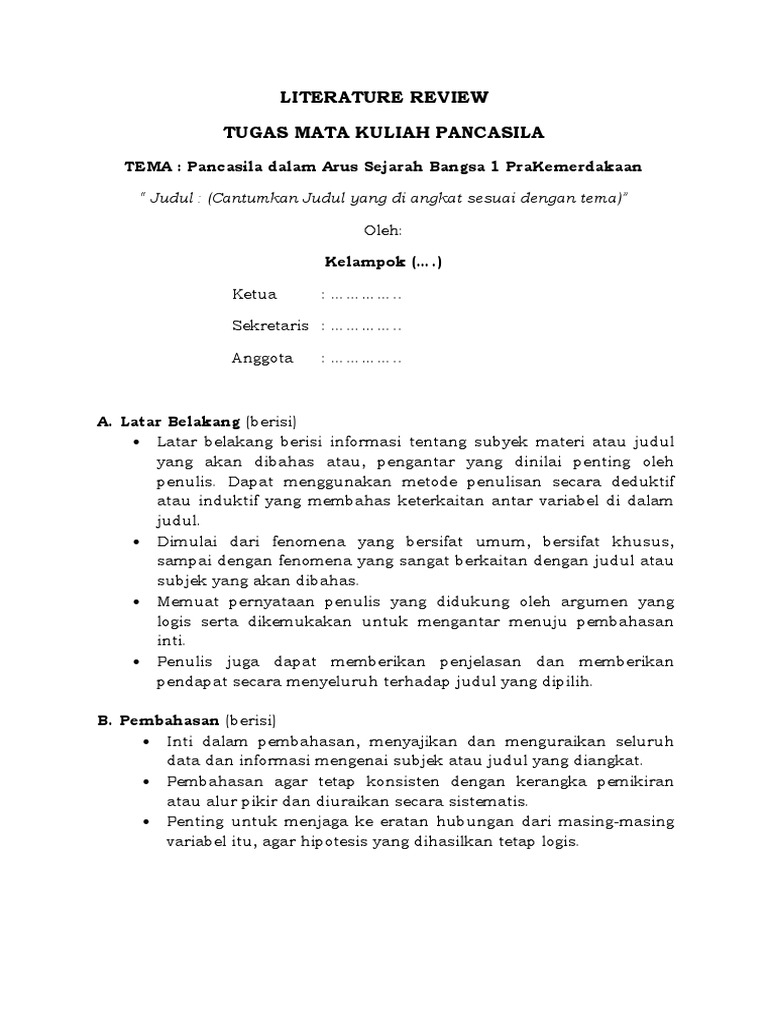 Format Untuk Penulisan Literature Review (Tugas Kelompok) | PDF ...