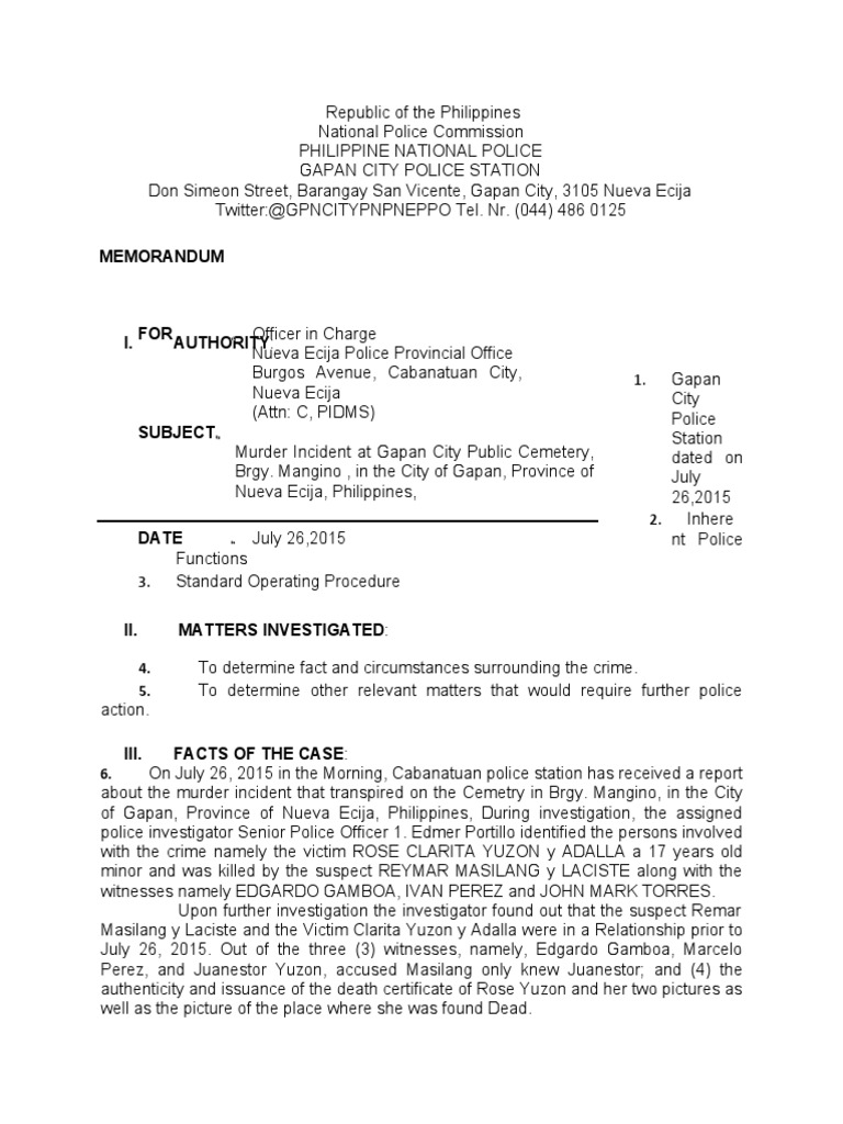 A Tragic Betrayal of Trust: The Murder of Rose Clarita Yuzon at Gapan City Public Cemetery | PDF ...