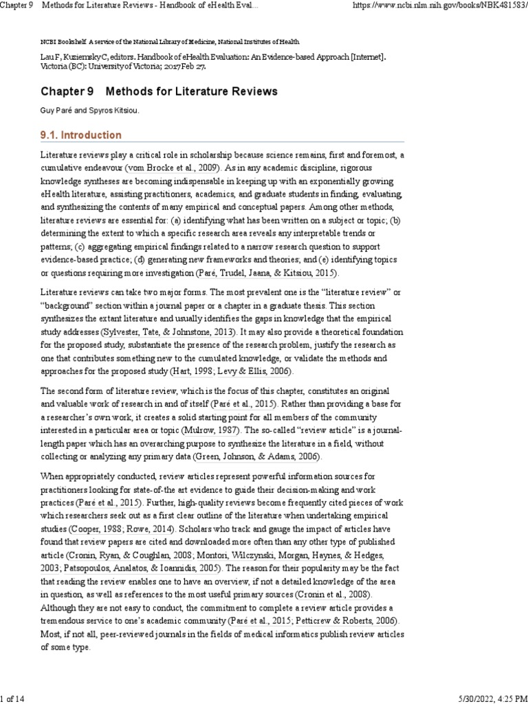 Chapter 9 Methods For Literature Reviews - Handbook of EHealth Evaluation An Evidence-Based ...