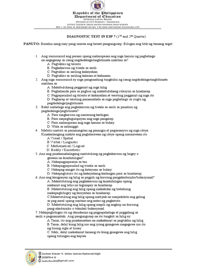 Esp 7 Diagnostic Test | PDF