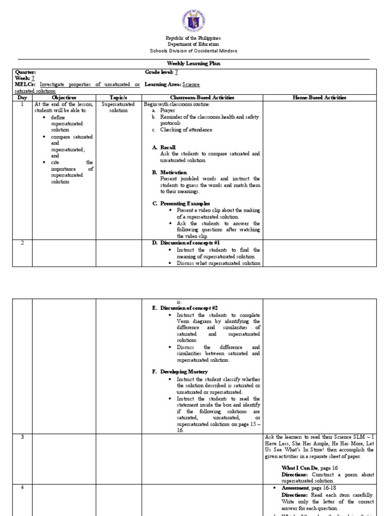 Weekly Learning Plan Q1 Week 7 | PDF | Learning | Cognition