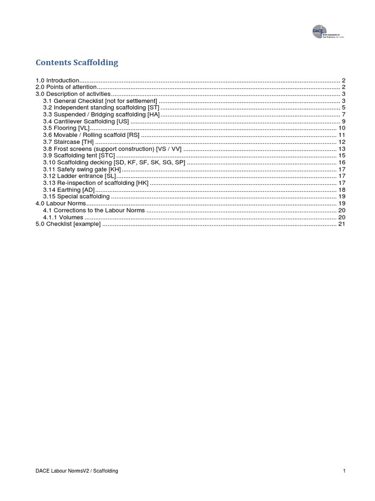 DACE Labour Norms Scaffolding V2 | PDF | Scaffolding | Length