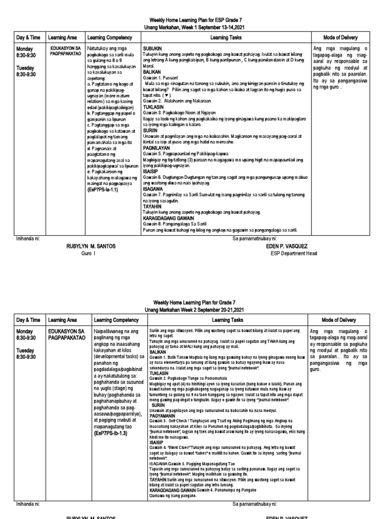 WHLP ESP Week 1 2 | PDF