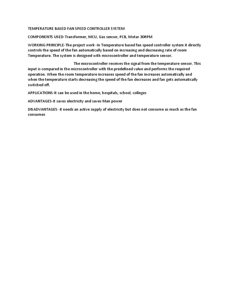 Temperature Based Fan Speed Controller System | PDF