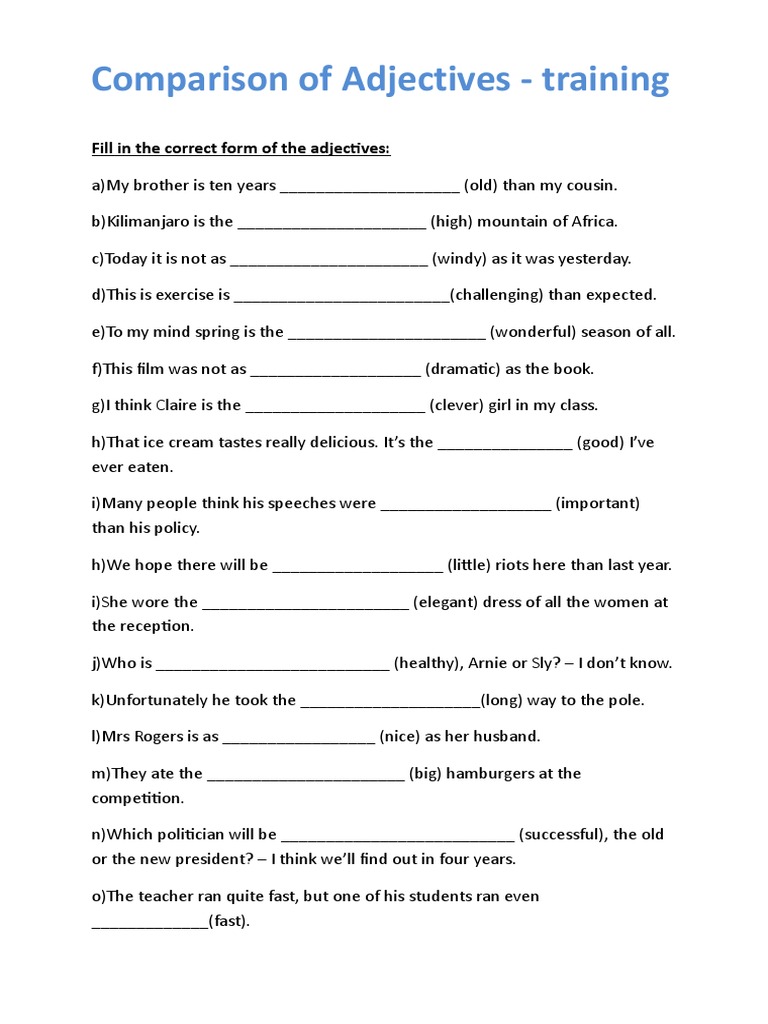 Comparison of Adjectives Exercise | PDF