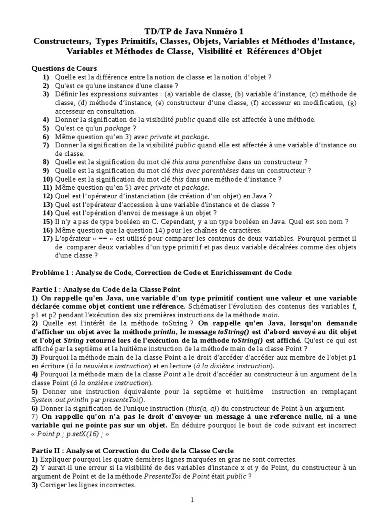 TD TP 1 Java Base-1 | PDF | Classe (informatique) | Ingénierie informatique